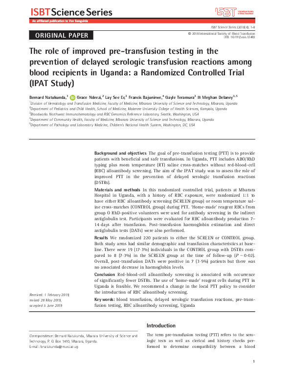 (PDF) The role of improved pre‐transfusion testing in the prevention of ...