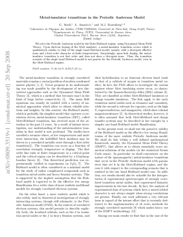 (PDF) Metal-Insulator Transitions in the Periodic Anderson Model
