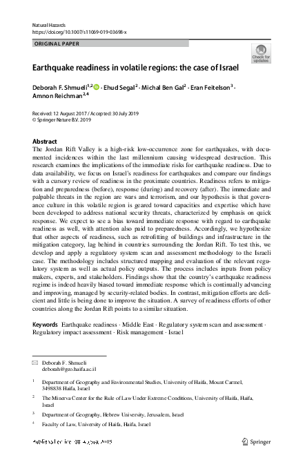 (PDF) Earthquake readiness in volatile regions: the case of Israel