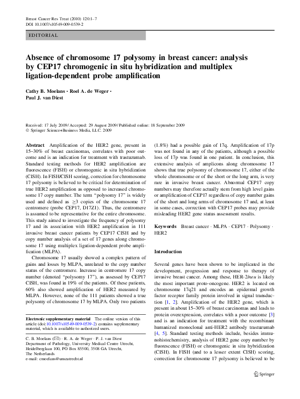 (PDF) Absence of chromosome 17 polysomy in breast cancer: analysis by ...