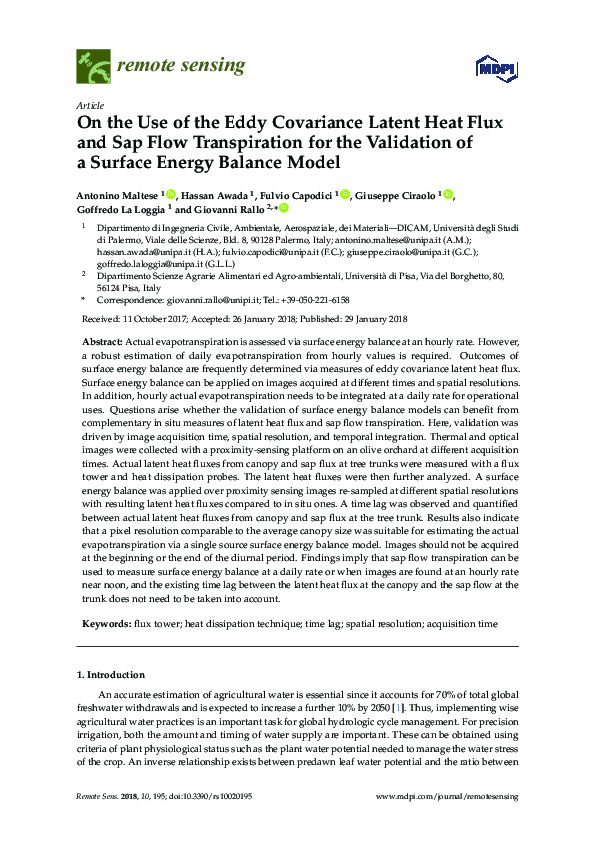 (PDF) On the Use of the Eddy Covariance Latent Heat Flux and Sap Flow ...