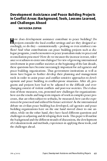 (PDF) Development Assistance and Peace Building Projects in Conflict Areas: Background, Tools ...