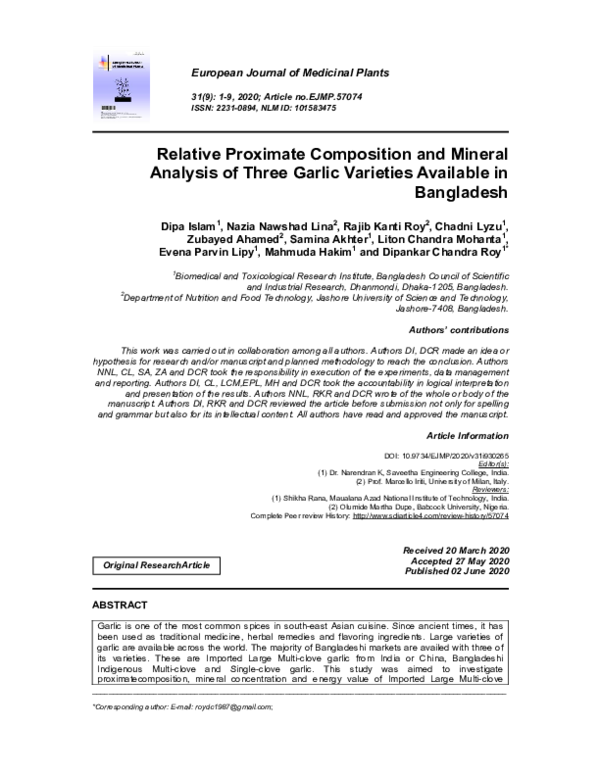 (PDF) Relative Proximate Composition and Mineral Analysis of Three ...