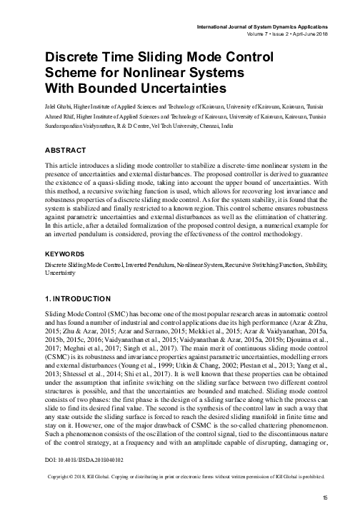 Pdf Discrete Time Sliding Mode Control Scheme For Nonlinear Systems