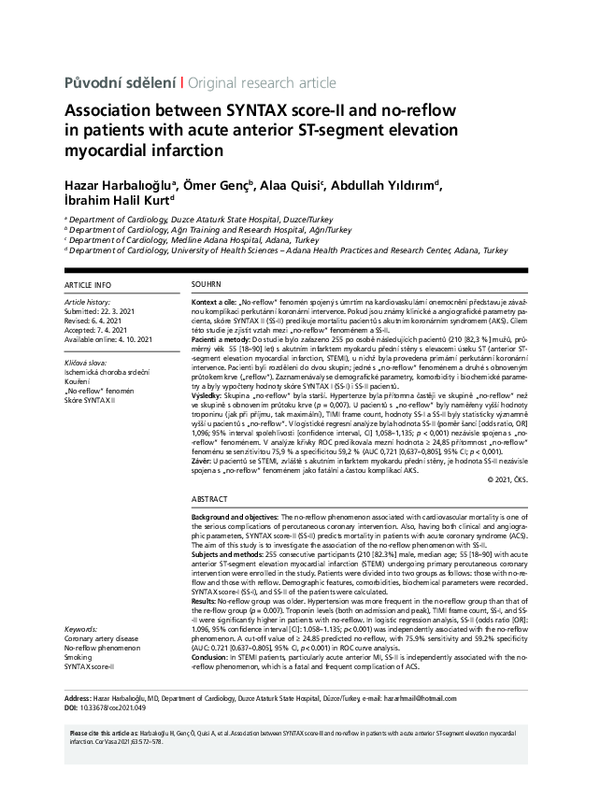 (PDF) Association between SYNTAX score-II and no-reflow in patients ...