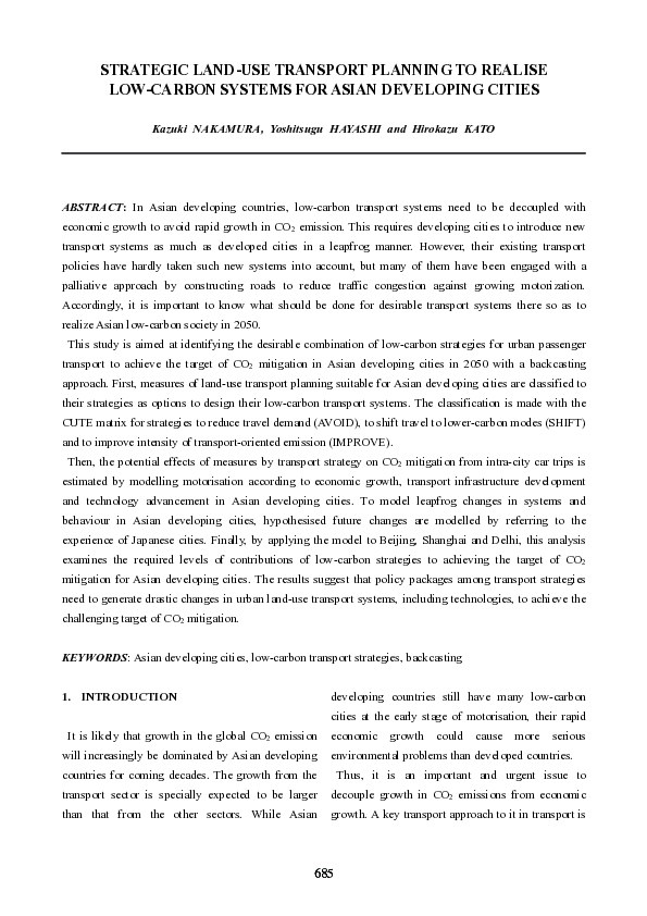 (PDF) Strategic Land-Use Transport Planning to Realise Low-Carbon ...