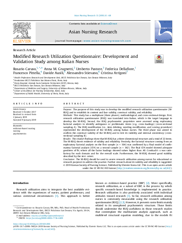 (PDF) Modified Research Utilization Questionnaire: Development and ...