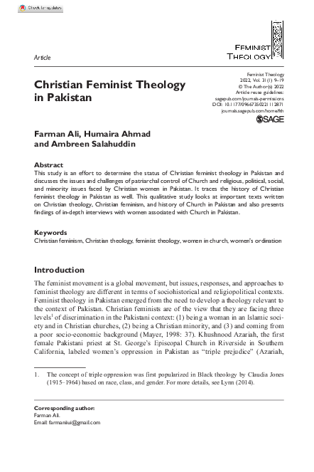 Pdf Christian Feminist Theology In Pakistan