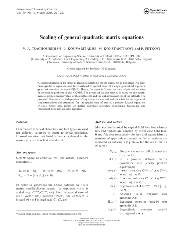 (PDF) Scaling of general quadratic matrix equations
