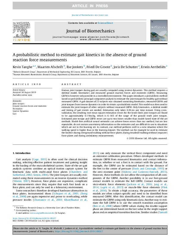 (PDF) A Probabilistic Method to Estimate Gait Kinetics in the Absence ...