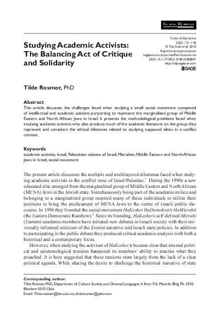 (PDF) Studying Academic Activists: The Balancing Act of Critique and ...