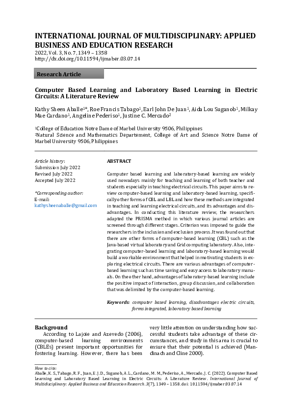Pdf Computer Based Learning And Laboratory Based Learning In Electric Circuits A Literature 