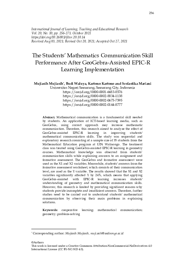 (PDF) The Students’ Mathematics Communication Skill Performance After ...