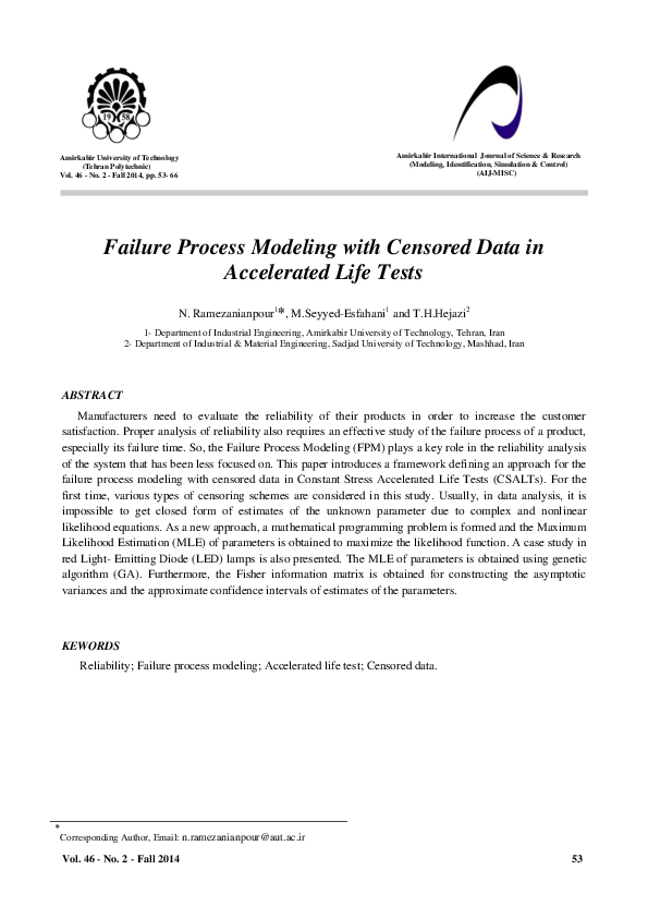 (PDF) Failure Process Modeling with Censored Data in Accelerated Life Tests