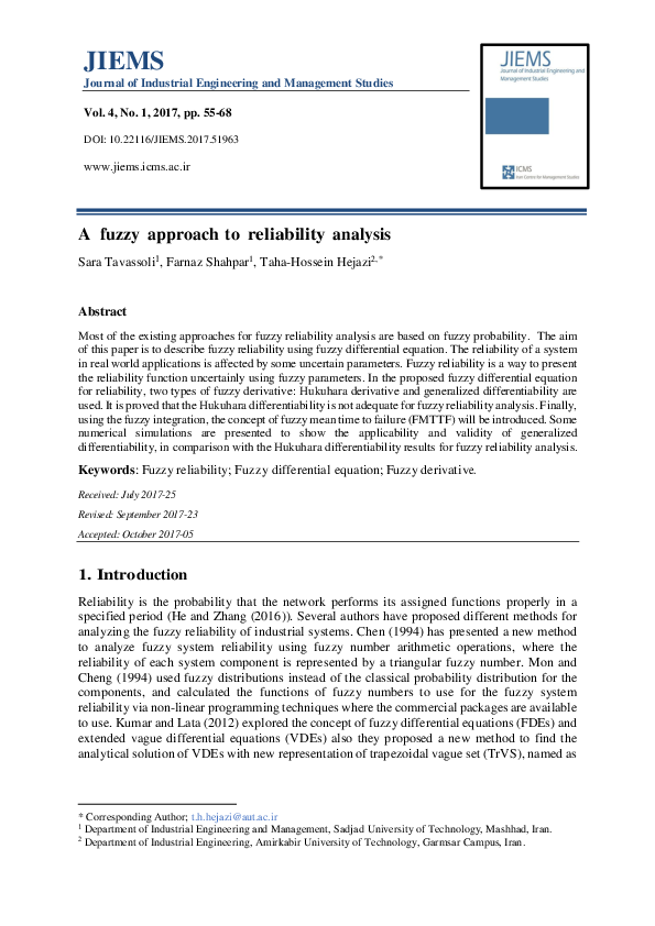 Pdf A Fuzzy Approach To Reliability Analysis