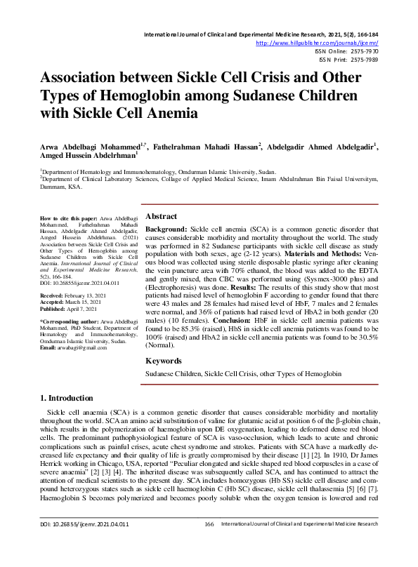 (PDF) Association between Sickle Cell Crisis and Other Types of ...