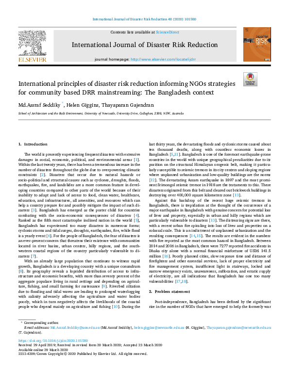 (PDF) International principles of disaster risk reduction informing ...