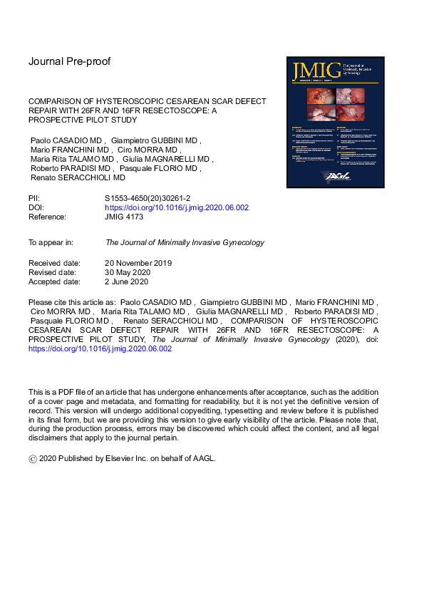 (PDF) Comparison of Hysteroscopic Cesarean Scar Defect Repair with 26 ...