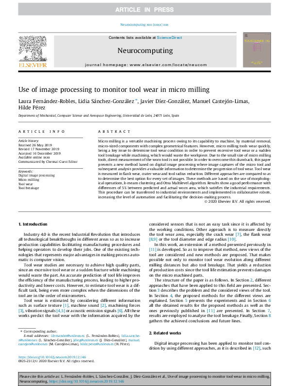 (PDF) Use of image processing to monitor tool wear in micro milling