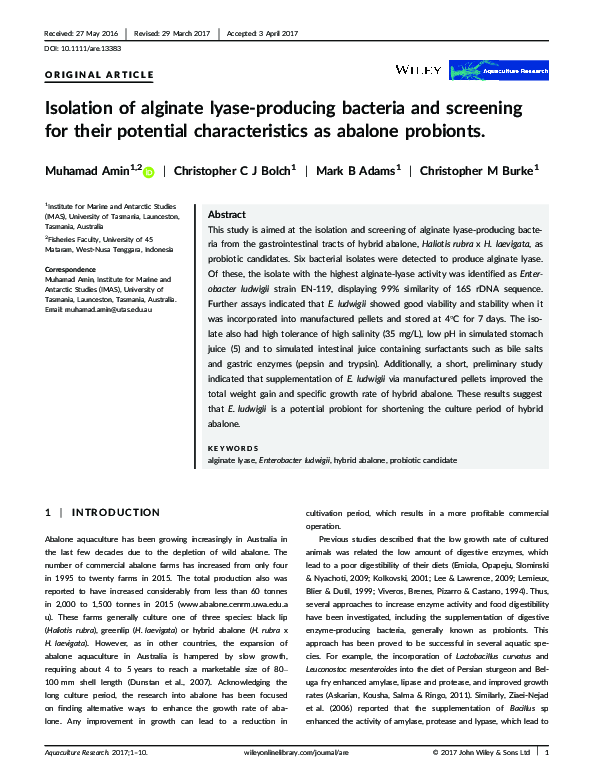 (PDF) Isolation of alginate lyase-producing bacteria and screening for ...