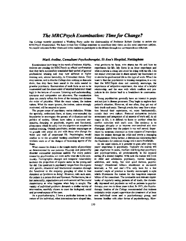 (PDF) The MRCPsych Examination: Time for Change? | Frank Margison ...