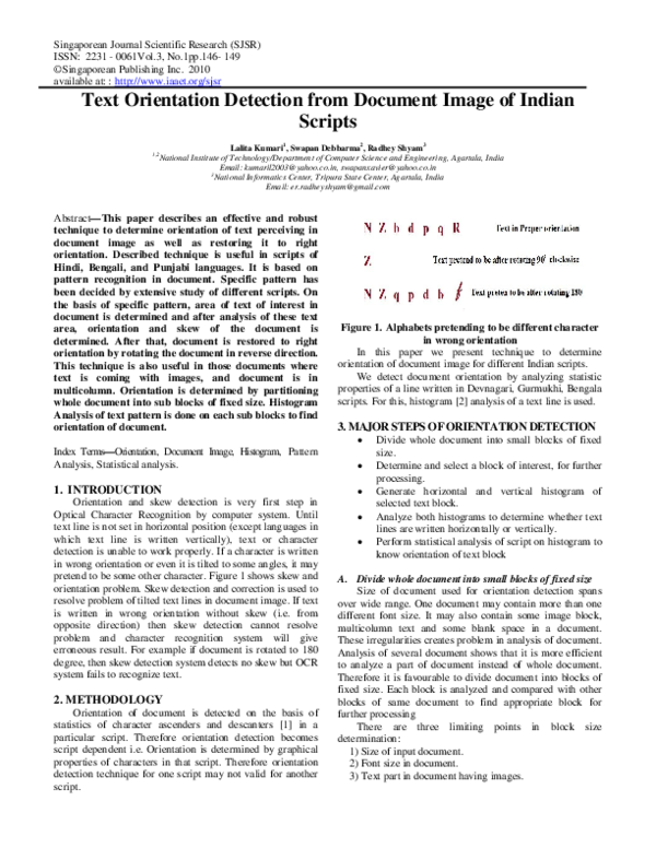Pdf Text Orientation Detection From Document Image Of Indian Scripts 
