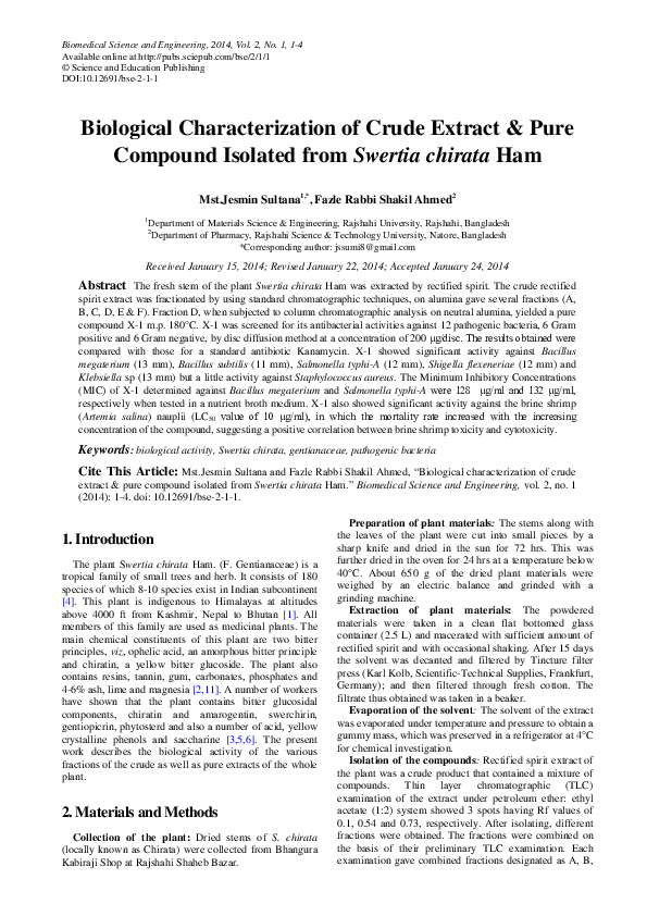 (PDF) Biological Characterization of Crude Extract & Pure Compound ...