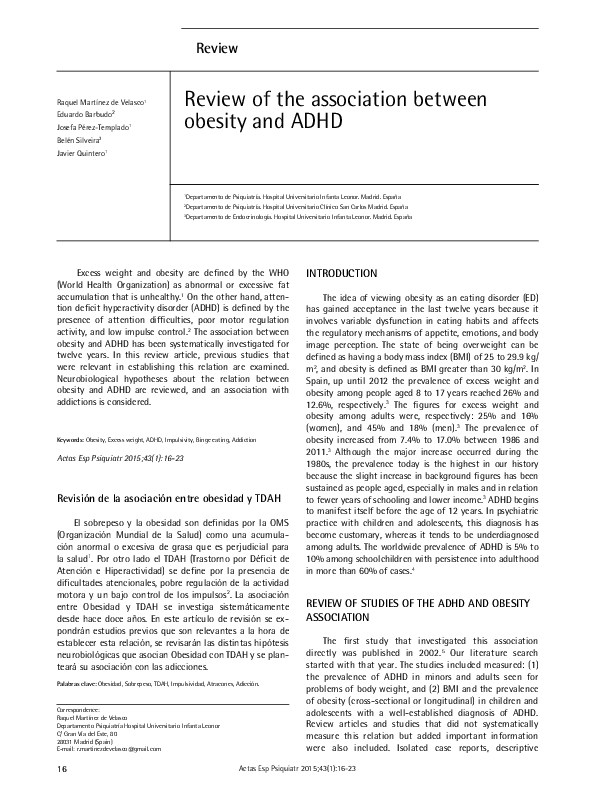 (PDF) Review of the association between obesity and ADHD