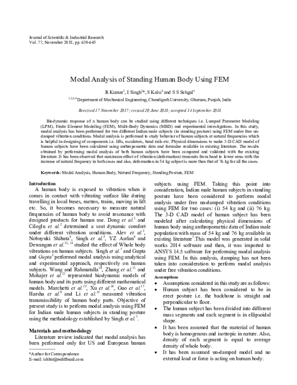 (PDF) Modal Analysis of Standing Human Body Using FEM (PDF) Modal Analysis of Standing Human Body Using FEM