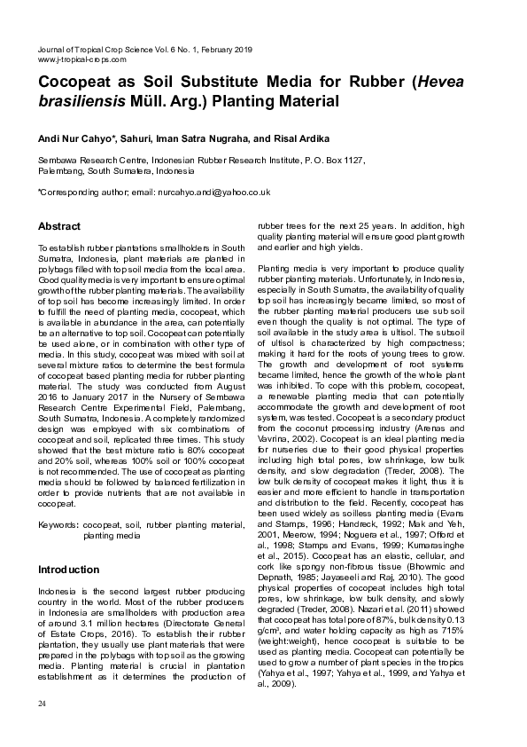 (PDF) Cocopeat as Soil Substitute Media for Rubber (Hevea brasiliensis ...