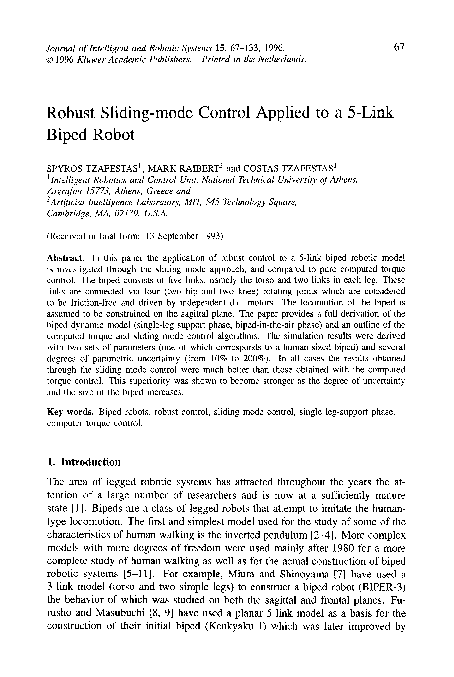 Pdf Robust Sliding Mode Control Applied To A 5 Link Biped Robot