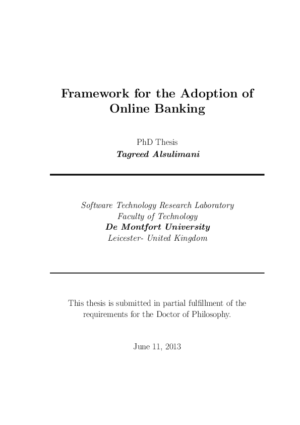 (PDF) Framework for the adoption of online banking