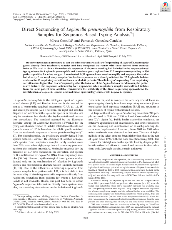 (PDF) Direct sequencing of Legionella pneumophila from respiratory ...