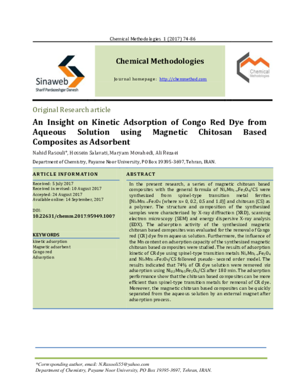 (PDF) Kinetic Adsorption of Congo Red using Magnetic CS