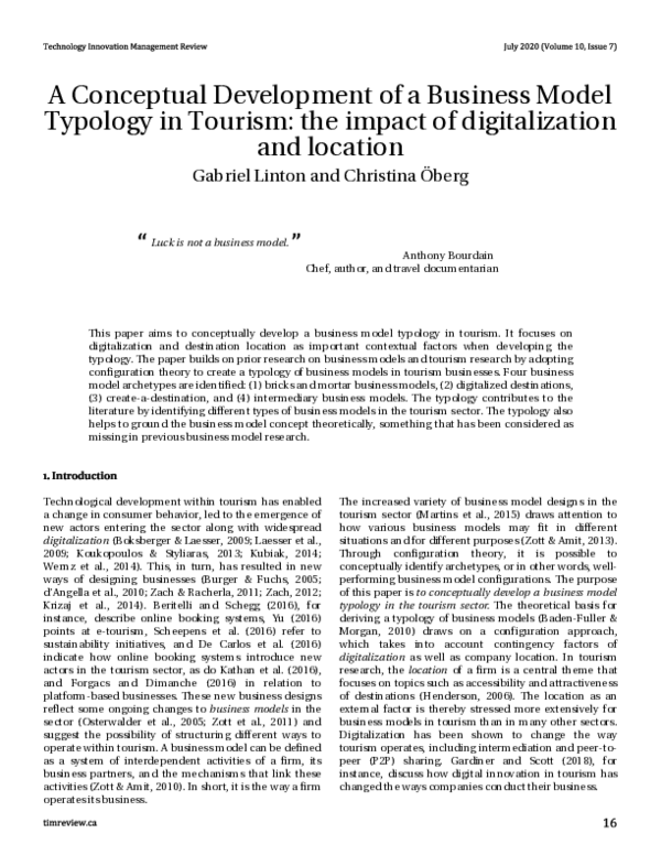 (PDF) A Conceptual Development of a Business Model Typology in Tourism ...