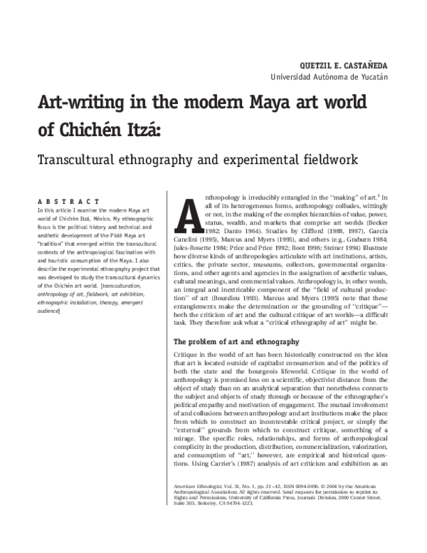 (PDF) Art-Writing in the Modern Maya Art World of Chichen Itza
