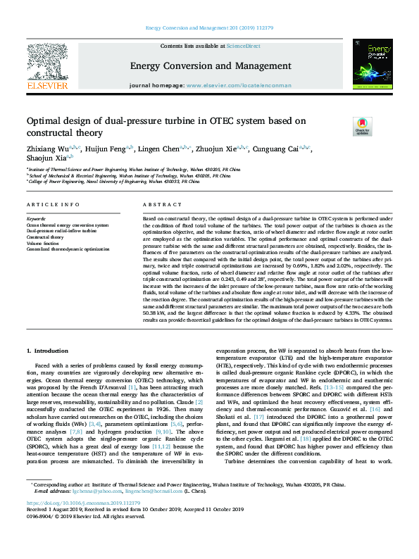 (PDF) Optimal design of dual-pressure turbine in OTEC system based on ...