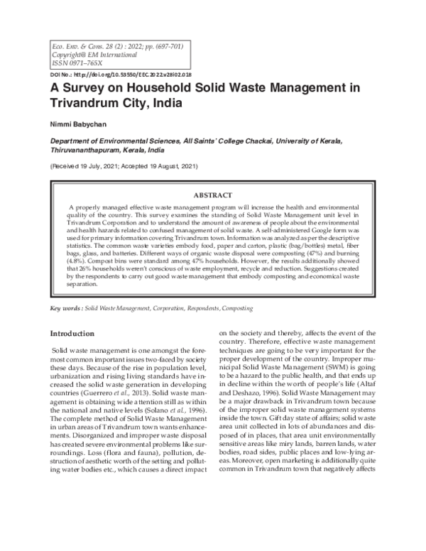 (PDF) A Survey on Household Solid Waste Management in Trivandrum City ...