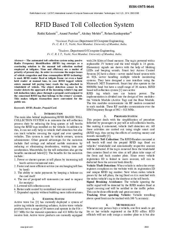 (PDF) RFID Based Toll Collection System