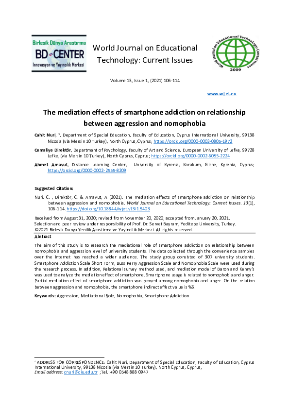 (PDF) The mediation effects of smartphone addiction on relationship between aggression and ...