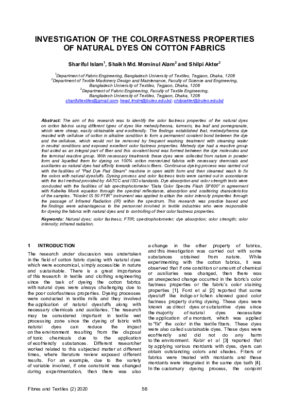 (PDF) Investigation of the Colorfastness Properties of Natural Dyes on Cotton Fabrics