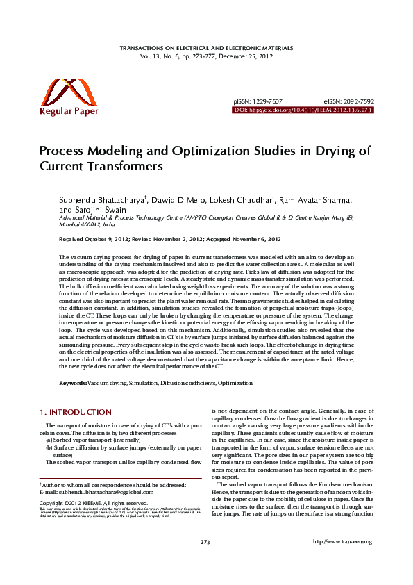 (PDF) Process Modeling and Optimization Studies in Drying of Current Transformers