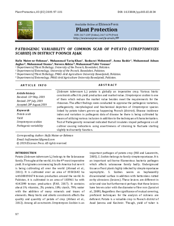 (PDF) Pathogenic variability of common scab of potato (Streptomyces ...