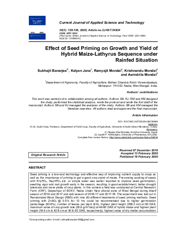 (PDF) Effect of Seed Priming on Growth and Yield of Hybrid Maize ...