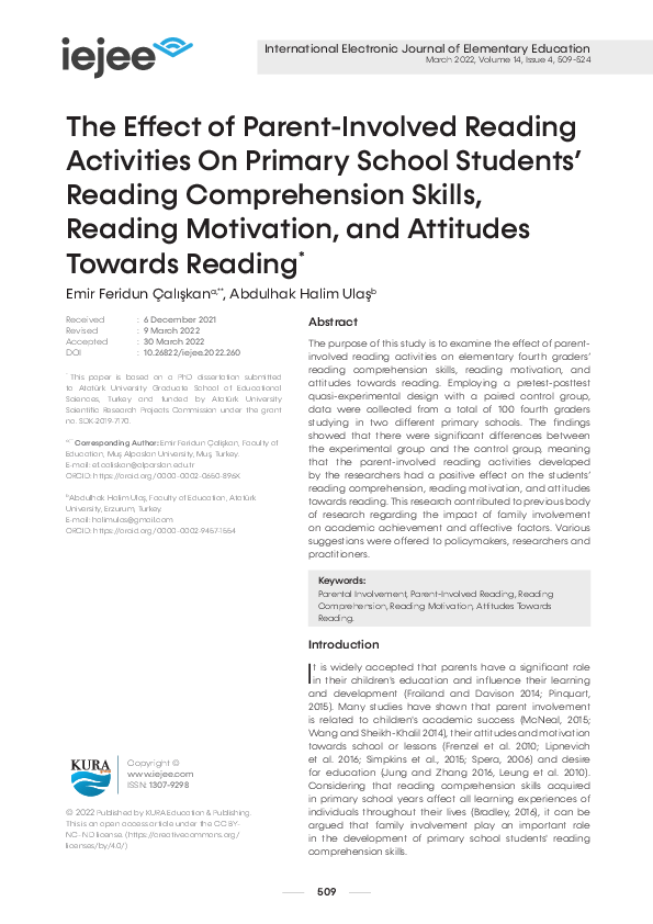 (PDF) The Effect of Parent-Involved Reading Activities On Primary ...