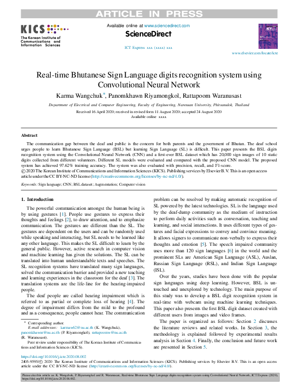 Pdf Real Time Bhutanese Sign Language Digits Recognition System Using