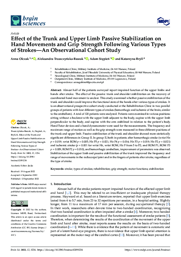 (PDF) Effect of the Trunk and Upper Limb Passive Stabilization on Hand ...