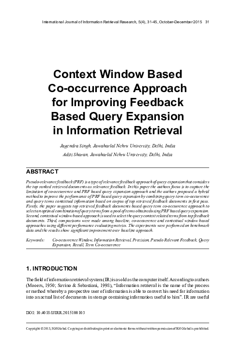 (PDF) Context Window Based Co-occurrence Approach for Improving Feedback Based Query Expansion ...