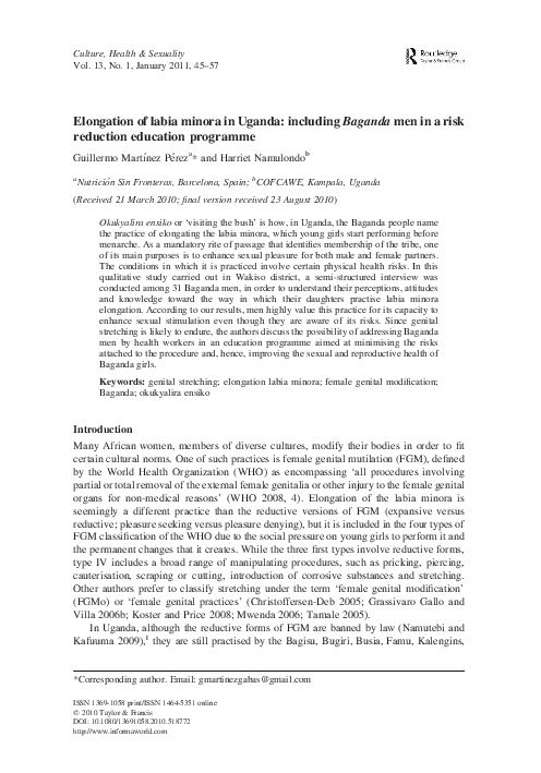 (PDF) Elongation of labia minora in Uganda: includingBagandamen in a ...