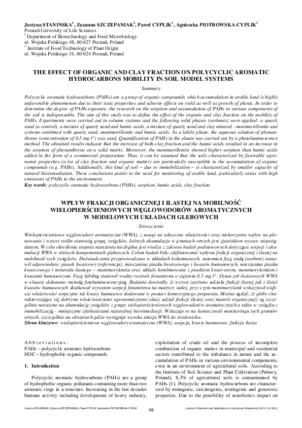 (PDF) The Effect of Organic and Clay Fraction on Polycyclic Aromatic ...